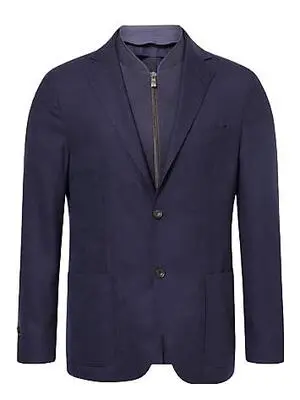 Corneliani Contrast-panel Notch-lapels Wool Blazer - Navy Blue