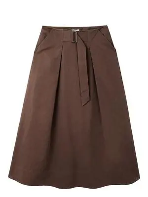 THE WHITE COMPANY Topstitched Belted Cotton-blend Midi Skirt - Otter Marl