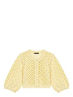 Maje Crochet Rhinestone-embellished Woven Cardigan - Pale Yellow