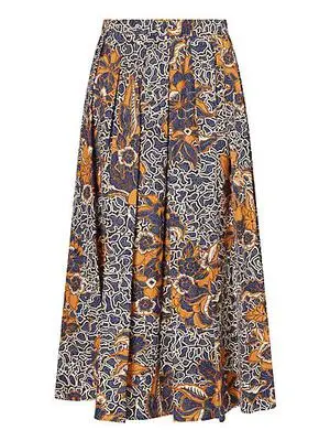 Max Mara Floral-print Cotton Midi Skirt - Chocolate