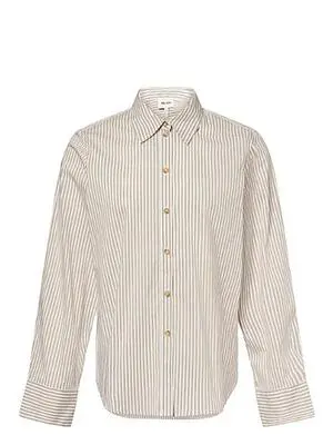 ME+EM Stripe Relaxed Cotton-blend Shirt - Soft White/tan