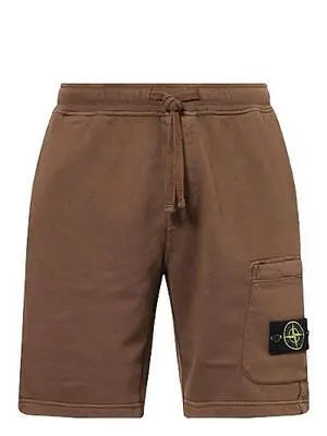 Stone Island Cotton-jersey Shorts With Badge And Drawstring - Umber