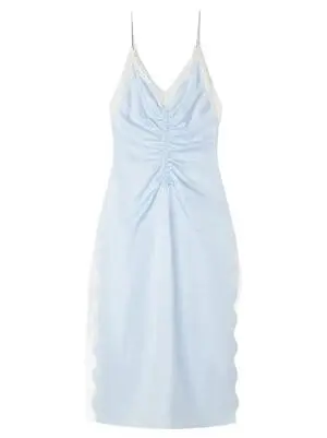 Sandro V-neck Lace-trim Satin Midi Dress - Sky Blue