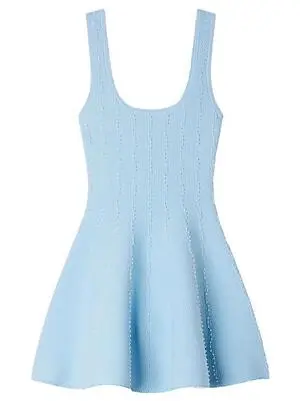 Sandro Bead-Embellished Flared Knitted Mini Dress Sky Blue
