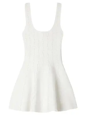 Sandro Bead-embellished Flared Knitted Mini Dress - White