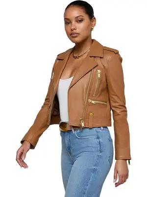 L'Agence Blakely Leather Biker Jacket - Soft Cognac