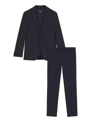 BOSS Micro-patterned Slim-fit Suit In Stretch Cloth - Dark Blue