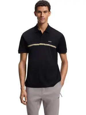 BOSS Paddy Polo Shirt With Engineered Stripe Dark Blue