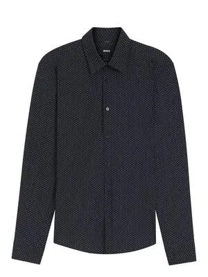 BOSS Printed Regular-fit Shirt In Performance-stretch Jersey - Dark Blue