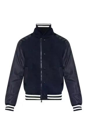 Moncler Striped-trim Knitted Bomber Jacket - Blue