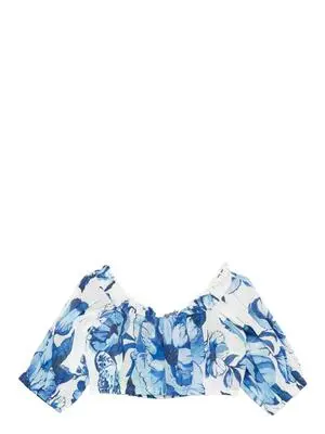 Farm Rio Floral Print Crop Top - Blue