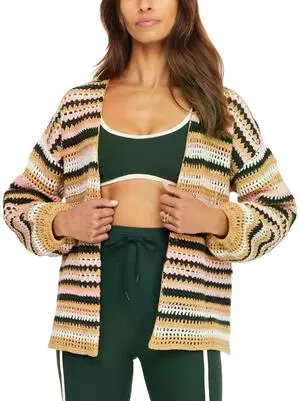 The Upside Bohemia Mari Striped Crochet Cardigan - Neutrals