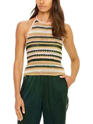 The Upside Bohemia Sal Crochet Striped Halter-neck Top - Neutrals