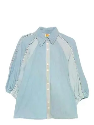 Farm Rio Lace Panelled Shirt - Blue