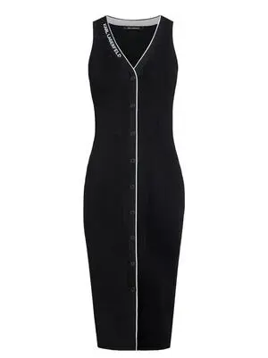 Karl Lagerfeld Logo-detail Button Midi Dress - Black