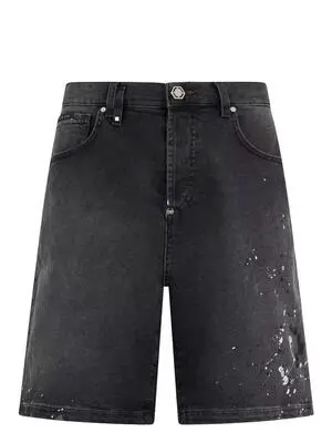 Philipp Plein Paint Splatter Denim Shorts - Grey