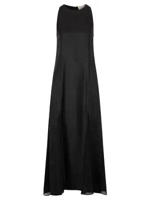 Loulou De Saison Iraka Mesh And Silk-twill Midi Dress - Black
