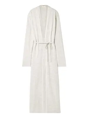 Khaite Alek Belted Merino Wool Cardigan Light Gray