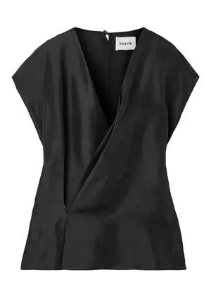 Khaite Mer Wrap-effect Pleated Silk-organza Blouse - Black