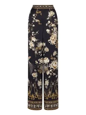 Camilla Embellished Embroidered Printed Silk-satin Pants - Black