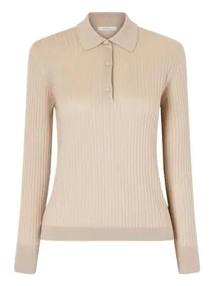 Max Mara Ribbed Cashmere And Silk-blend Polo Sweater - Neutrals