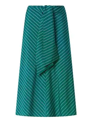 Pinko Striped A-line Midi Skirt With Integrated Sash - Green