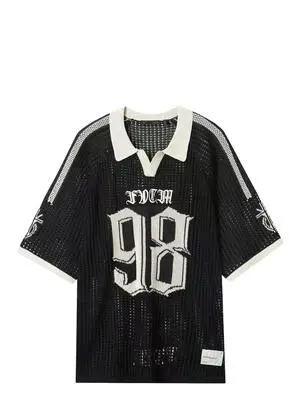 FIVE CM Number-motif Open-knit T-shirt - Black