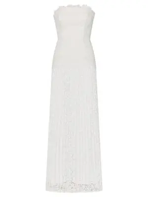 MILLY Norelle Strapless Lace Pleated Maxi Dress - White