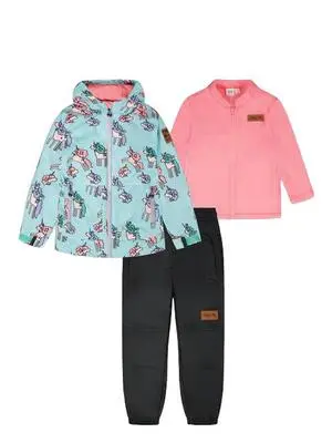 DEUX PAR DEUX 3-in-1 Mid-season Outerwear Set With Solid Pants - Blue Unicorn Print