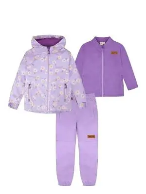 DEUX PAR DEUX 3-in-1 Mid-season Outerwear Set With Solid Pants - Purple Daisy Print