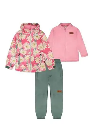 DEUX PAR DEUX 3-in-1 Mid-season Outerwear Set With Solid Pants - Rose Printed Smiling Flowers
