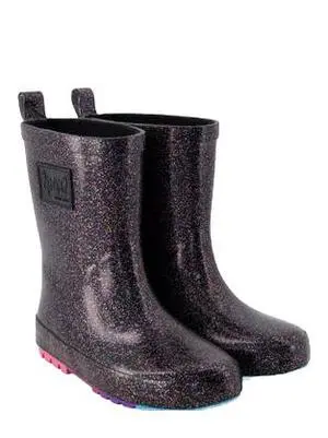 DEUX PAR DEUX Glitter Natural Rubber Rain Boots - Glittery Black