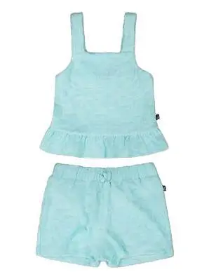 DEUX PAR DEUX Terry Tank Top With Ruffle Hem Shorts Set - Light Blue