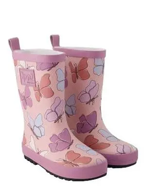 DEUX PAR DEUX Natural Rubber Rain Boots - Pink Butterfly Print