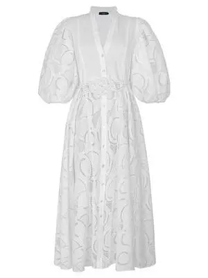 NO PISE LA GRAMA Bromelia Midi Dress - White Eyelet