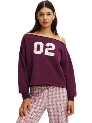 Cotton:on Off The Shoulder Fleece Jumper - Blackcurrant 02