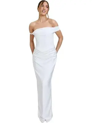 SIX STORIES Corset Maxi Dress With Twist Straps - White