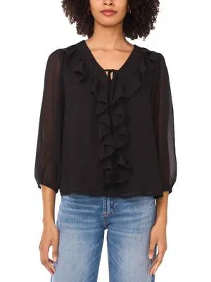 Vince Camuto Ruffle Chiffon Top Rich Black