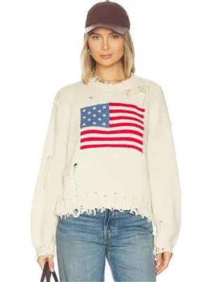 Denimist Oversized Cropped American Flag Sweater - Oatmeal