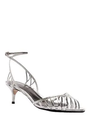 ALEXANDRE BIRMAN Solene Kitten Heel Caged Sandals - Silver