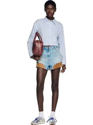 Sandro Checked Cropped Shirt - Blu / White
