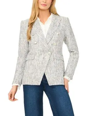 Halogen Double-breasted Tweed Blazer - Silver Birch