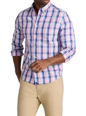 UNTUCKIT Maitland Regular Fit Plaid Wrinkle Free Cotton Button-down Shirt - Pink