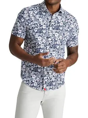 UNTUCKIT Connor Floral Short Sleeve Performance Button-up Shirt - Navy White
