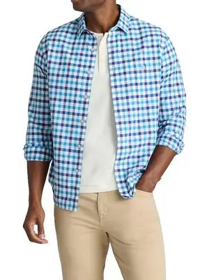 UNTUCKIT Clarkson Regular Fit Check Summerweight Cotton & Linen Button-up Shirt - Teal Navy