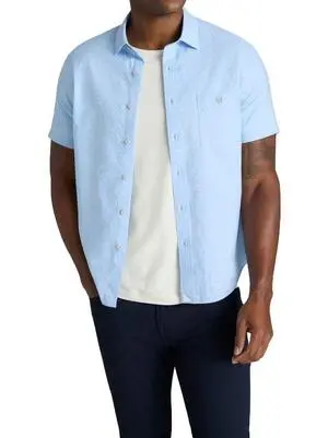 UNTUCKIT Quinn Summerweight Short Sleeve Sailboat Print Cotton & Linen Button-up Shirt - Light Blue White