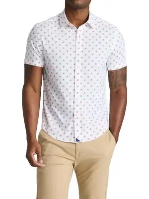 UNTUCKIT Truesdale Floral Short Sleeve Performance Button-up Shirt - White Red