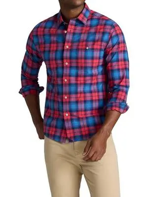 UNTUCKIT Levie Regular Fit Plaid Summerweight Cotton & Linen Button-up Shirt - Red/blue