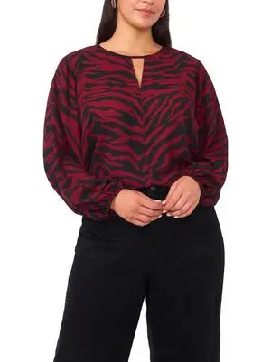 Vince Camuto Animal Print Keyhole Neck Top - Boysenberry