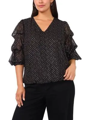 Vince Camuto Metallic Dot V-neck Top - Rich Black